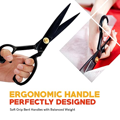 Fabric Scissors Professional (9-inch), Premium Scissors for Fabric Cutting with Bonus Measuring Tape - Made of High Density Carbon Steel Shears, Sewing Scissors for Fabric, Leather, Thin Metal, etc.