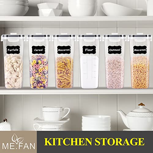 ME.FAN Cereal Storage Containers [4 Set] Airtight Food Storage Containers 4L(135oz) - Large Kitchen Storage Keeper with 24 Chalkboard Labels - BPA Free, Easy Pouring Lid (Black)