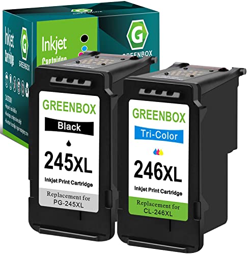 GREENBOX Remanufactured Ink Cartridges 245 and 246 Replacement for Canon PG-245XL CL-246XL PG-243 CL-244 for Canon PIXMA MX492 MX490 MG2920 MG2922 MG2420 IP2820 Printer (1 Black 1 Tri-Color)