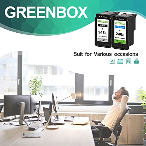 GREENBOX Remanufactured Ink Cartridges 245 and 246 Replacement for Canon PG-245XL CL-246XL PG-243 CL-244 for Canon PIXMA MX492 MX490 MG2920 MG2922 MG2420 IP2820 Printer (1 Black 1 Tri-Color)