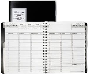 2023 ensight tabbed appointment book & planner (8.5 x 11) inches, daily hourly weekly planner, calendar and schedule book 15-minute time slots, durable twin-wire fastening, business and personal (2023 black new edition)