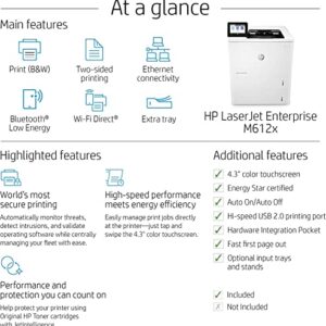 HP Laserjet Enterprise M612x Single-Function Wireless Monochrome Laser Printer, White - Print only - 4.3" Touchscreen, 75 ppm, 1200 x 1200 dpi, Auto Duplex Printing, Ethernet - Cbmou External Webcam