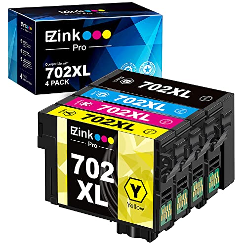 E-Z Ink Pro 702 XL T702XL Ink Cartridge Replacement for Epson 702XL 702 T702 to use with Workforce Pro WF-3720 WF-3730 WF-3733 Printer (1 Large Black, 1 Cyan, 1 Magenta, 1 Yellow, 4 Pack)