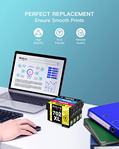 E-Z Ink Pro 702 XL T702XL Ink Cartridge Replacement for Epson 702XL 702 T702 to use with Workforce Pro WF-3720 WF-3730 WF-3733 Printer (1 Large Black, 1 Cyan, 1 Magenta, 1 Yellow, 4 Pack)