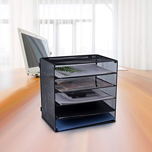 EASEPRES 5 Slot Desk Organizer Tray, Mesh File Paper Letter Tray Desktop Paper Sorter Literature Organizer Rack for Home, Office, or School, Black