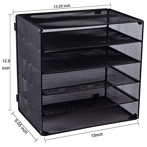 EASEPRES 5 Slot Desk Organizer Tray, Mesh File Paper Letter Tray Desktop Paper Sorter Literature Organizer Rack for Home, Office, or School, Black