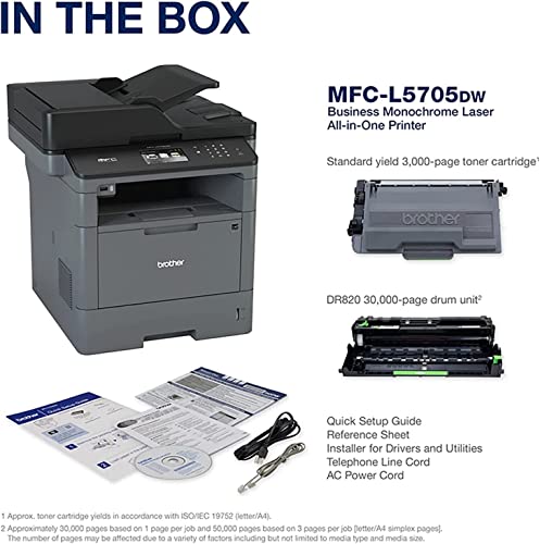 Brother MFC-L5705DW All-in-One Wireless Monochrome Laser, AutoDuplex Printing, Copy | Scan | Fax, 1200 x 1200 dpi, 42ppm, 256MB,50-Sheet ADF, WULIC Printer Cable