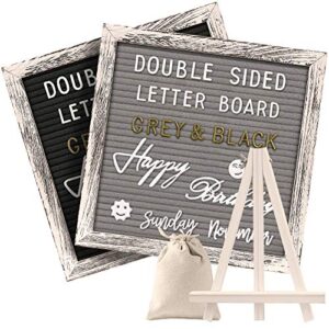 double sided rustic felt letter board with 10x10in vintage wood frame,750 precut letters,months & days & script cursive words,farmhouse message board shabby wall decor