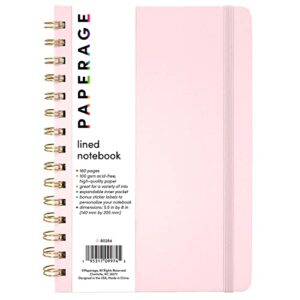 paperage lined spiral journal notebook, (blush), 160 pages, medium 5.7 inches x 8 inches – 100 gsm thick paper, hardcover, double-wire spiral journal & notebook