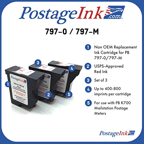 PostageInk.com 797-0 Ink Cartridge Replacement for use with mailstation (K700) and mailstation 2 (K7M0) Postage Meters, Set of 3