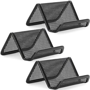 maxgear business card holder for desk metal business card display holders mesh business cards holder stand 3 pack desktop name card organizer, capacity: 50 cards, black