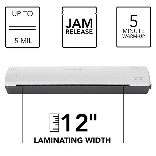 Swingline Laminator, Thermal, Inspire Plus Lamination Machine, 12 inches Max Width, Quick Warm-up, Includes Laminating Pouches, White / Gray (1701867)