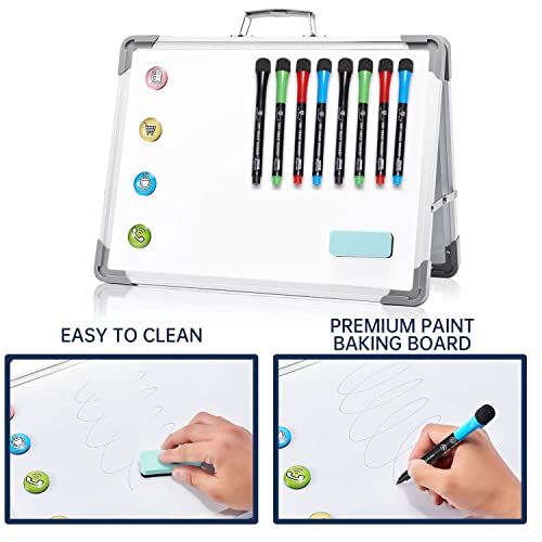 Small Dry Erase White Board - 12" x 16"Mini Desktop Double Sided Whiteboard, Foldable Magnetic Board for Kids Drawing, for School, Office, and Home.…