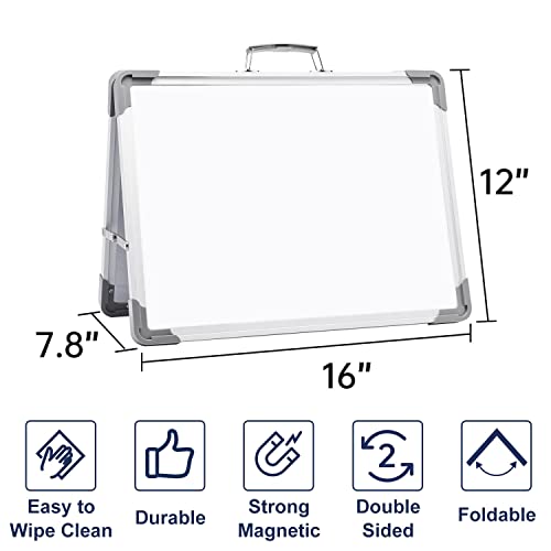 Small Dry Erase White Board - 12" x 16"Mini Desktop Double Sided Whiteboard, Foldable Magnetic Board for Kids Drawing, for School, Office, and Home.…