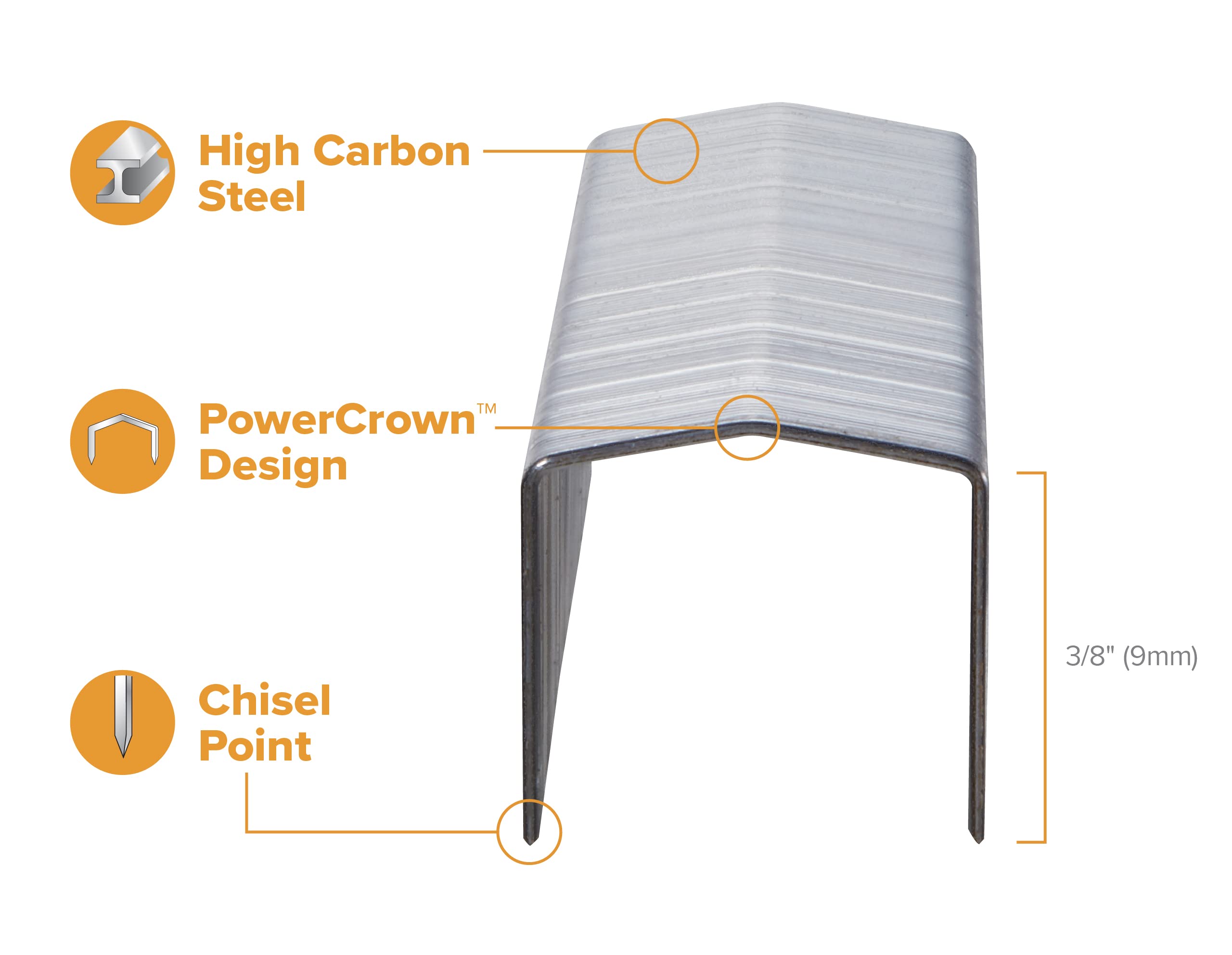 Bostitch B8 PowerCrown Staples, 0.375 Inch Leg, 45 Sheet Capacity, 5,000 Per Box (STCR21153/8)