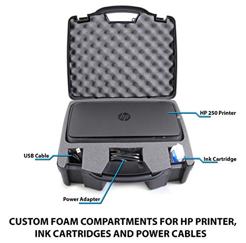 CASEMATIX Portable Printer Carry Case Compatible with HP Officejet 250 Wireless Mobile Printer, Ink Cartridges and Power Cable