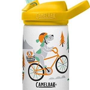 CamelBak Eddy+ Kids 12 oz Bottle, Insulated Stainless Steel with Straw Cap - Leak Proof When Closed,Biking Dogs