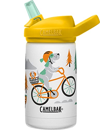 CamelBak Eddy+ Kids 12 oz Bottle, Insulated Stainless Steel with Straw Cap - Leak Proof When Closed,Biking Dogs