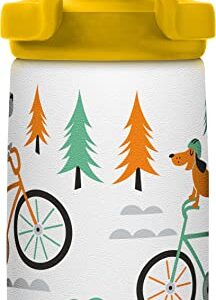 CamelBak Eddy+ Kids 12 oz Bottle, Insulated Stainless Steel with Straw Cap - Leak Proof When Closed,Biking Dogs