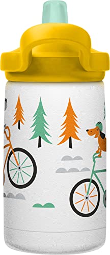 CamelBak Eddy+ Kids 12 oz Bottle, Insulated Stainless Steel with Straw Cap - Leak Proof When Closed,Biking Dogs