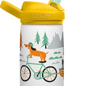 CamelBak Eddy+ Kids 12 oz Bottle, Insulated Stainless Steel with Straw Cap - Leak Proof When Closed,Biking Dogs