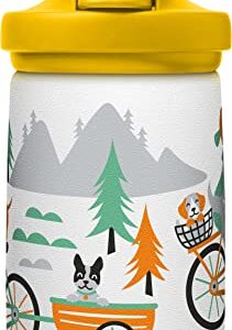 CamelBak Eddy+ Kids 12 oz Bottle, Insulated Stainless Steel with Straw Cap - Leak Proof When Closed,Biking Dogs