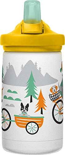 CamelBak Eddy+ Kids 12 oz Bottle, Insulated Stainless Steel with Straw Cap - Leak Proof When Closed,Biking Dogs