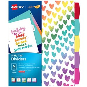 avery + amy tangerine designer collection big tab dividers, rainbow vibes, 5-tab set (11394)