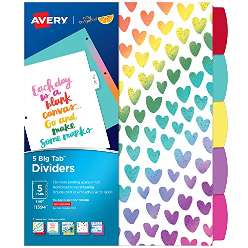 Avery + Amy Tangerine Designer Collection Big Tab Dividers, Rainbow Vibes, 5-Tab Set (11394)