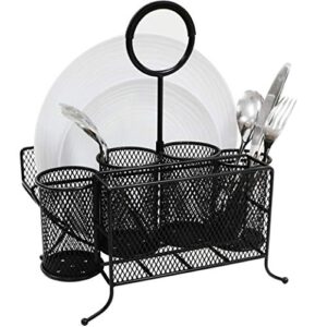 picnic plate napkin flatware storage caddy organizer holder, black