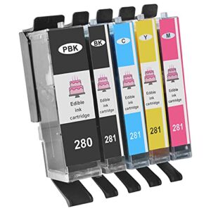 youtook compatible for 280 281 ink cartridges, c a k e maker c a k e printer work with pixma ts6120 ts6220 ts6320 ts8120 ts8220 ts8320 printer, black, cyan, magenta & yellow included. (5 pack)