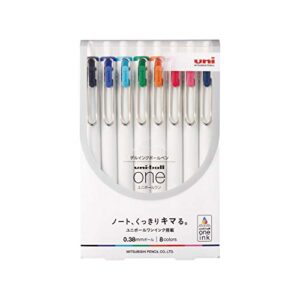 uni ball one, gel ink 0.38mm ballpoint pen, 8 colors set (umns388c)