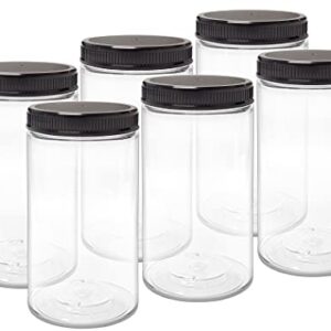 ljdeals 32 oz Clear Plastic Jars with Lids, Storage Containers, Wide Mouth PET Mason Jars, Pack of 6, BPA Free, Food Safe, Made in USA