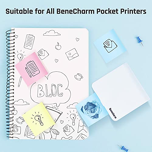 BeneCharm Colorful Self-Adhesive Thermal Paper, Glossy Sticker Paper for Vetbuosa Portable Picture Mobile Printer, Black on Pink/Blue/Yellow, 57mm x 3.5m, Diameter 30mm, 3-Roll