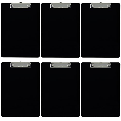 Trade Quest Plastic Clipboard Opaque Color Letter Size Low Profile Clip (Pack of 6) (Black)