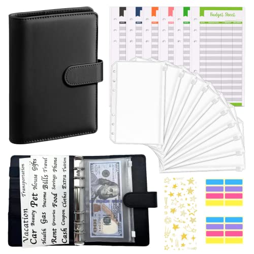 Budget Binder, A6 Binder, Money Organizer for Cash, Cash Envelopes for Budgeting, Budget Binder with Cash Envelopes, Budget Binder with Zipper Envelopes (Black)