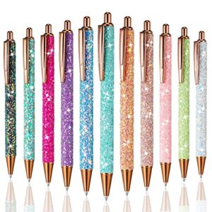 11 pcs fancy pens for women pretty cute pens glitter ballpoint pens with metal barrel retractable writing pens black ink medium point 1.0 mm pretty pens journaling pens for women girls (sequin style)