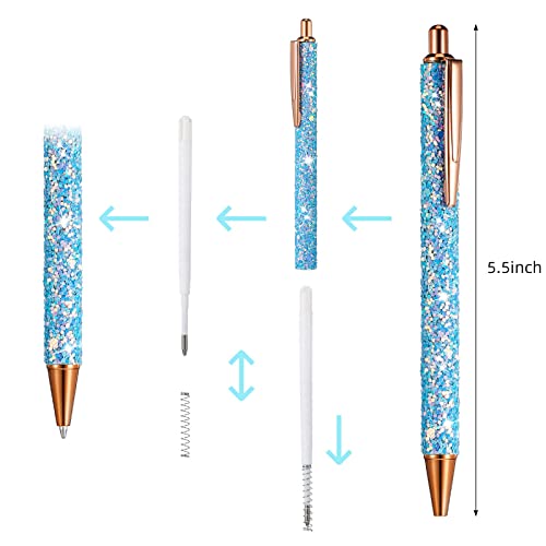 11 Pcs Fancy Pens for Women Pretty Cute Pens Glitter Ballpoint Pens with Metal Barrel Retractable Writing Pens Black Ink Medium Point 1.0 mm Pretty Pens Journaling Pens for Women Girls (Sequin Style)