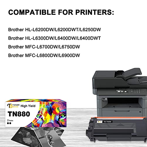 Toner Bank Compatible TN880 TN-880: Toner Cartridge Replacement for Brother TN880 TN 880 HL-L6200DW MFC-L6700DW MFC-L6800DW HL-L6200DWT HL-L6300DW MFC-L6900DW Super High Yield Printer (Black, 2-Pack)