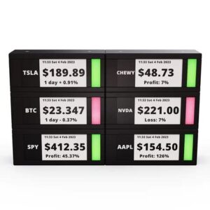 TickrMeter - A Stock Ticker Display for Home and Office - Features: Portfolio Playlist, Stock Alerts, Crypto Currencies, E-Ink Screen, Stackable Design, WiFi Connected, Track Positions