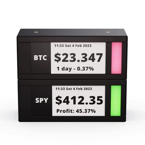 TickrMeter - A Stock Ticker Display for Home and Office - Features: Portfolio Playlist, Stock Alerts, Crypto Currencies, E-Ink Screen, Stackable Design, WiFi Connected, Track Positions