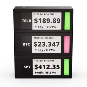 TickrMeter - A Stock Ticker Display for Home and Office - Features: Portfolio Playlist, Stock Alerts, Crypto Currencies, E-Ink Screen, Stackable Design, WiFi Connected, Track Positions