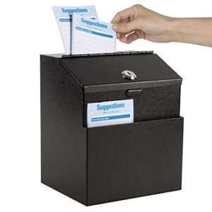 kyodoled metal suggestion box with lock wall mounted ballot box donation box key drop box with 50 free suggestion cards 8.5h x 5.9w x 7.3l inch black