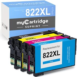 mycartridge suprint 822xl printer ink remanufactured ink cartridge replacement for epson 822xl 822 xl t-822 for workforce pro wf-3820 wf-4820 wf-4830 wf-4833 wf-4834 black color combo pack 822 xl