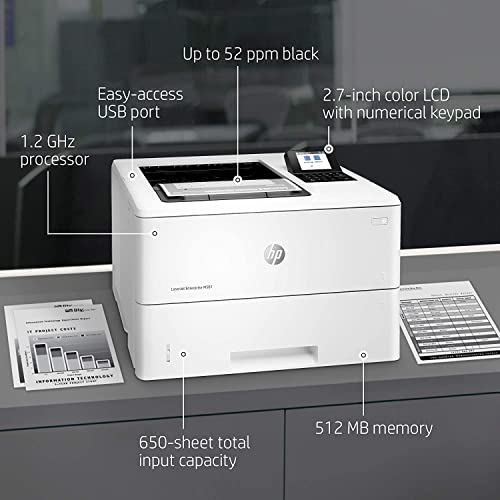 HP Laserjet Enterprise M507n Single-Function Wired Monochrome Laser Printer - Black/White Print Only - 2.7" LCD, 45 ppm, 1200 x 1200 dpi, Manual Duplex Printing, USB and Ethernet, Cbmou Printer Cable