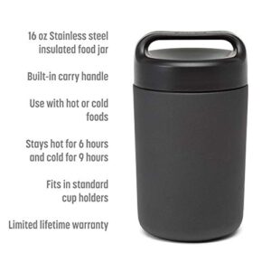 Goodful Vacuum Sealed Insulated Food Jar with Handle Lid, Stainless Steel Thermos, Lunch Container, 16 Oz, Gray