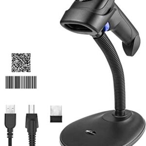 Wireless 1D 2D Barcode Scanner with Stand, NetumScan Portable Automatic QR Code Scanner Supports Screen Scan Handheld CMOS Image Bar Code Reader with USB Receiver for Warehouse POS and Computer