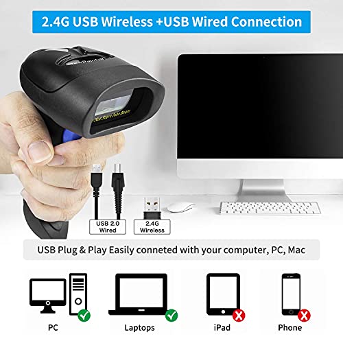 Wireless 1D 2D Barcode Scanner with Stand, NetumScan Portable Automatic QR Code Scanner Supports Screen Scan Handheld CMOS Image Bar Code Reader with USB Receiver for Warehouse POS and Computer