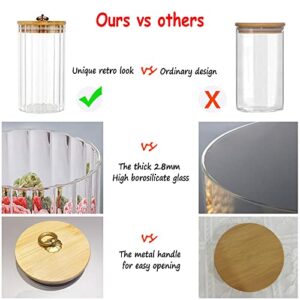 Glass Storage Jars Set of 5, Decorative Coffee Bar Container with Airtight Bamboo Lid Metal Ring for Home Kitchen Storing Candy, Cookie, Pasta, Nuts, Oatmeal and Bathroom Salt