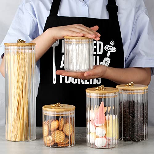 Glass Storage Jars Set of 5, Decorative Coffee Bar Container with Airtight Bamboo Lid Metal Ring for Home Kitchen Storing Candy, Cookie, Pasta, Nuts, Oatmeal and Bathroom Salt